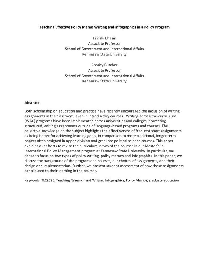 Teaching Effective Policy Memo Writing And Infographics In A Policy 