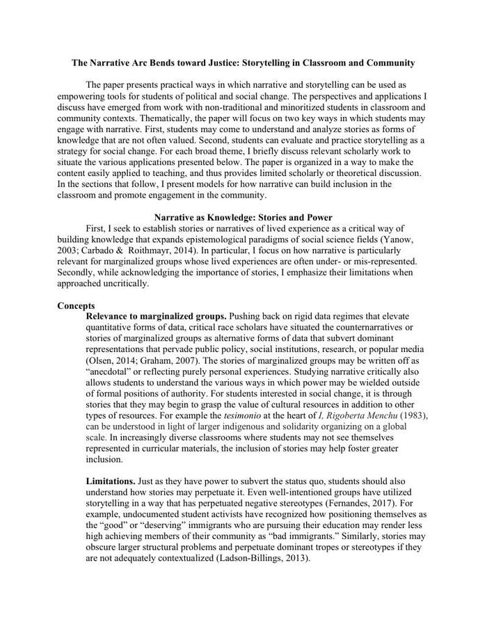 The Narrative Arc Bends toward Justice: Storytelling in Classroom and ...