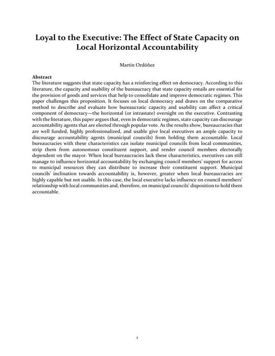 Loyal to the Executive: The Effect of State Capacity on Local ...