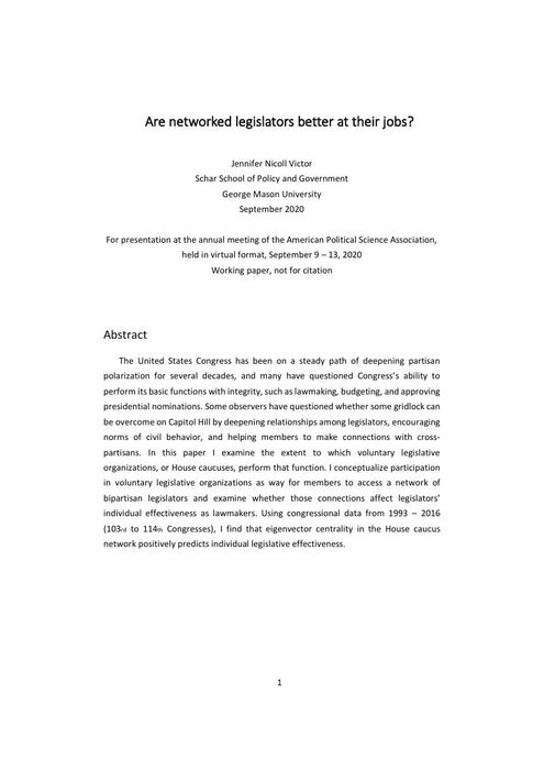 Are networked legislators better at their jobs? | American Government ...