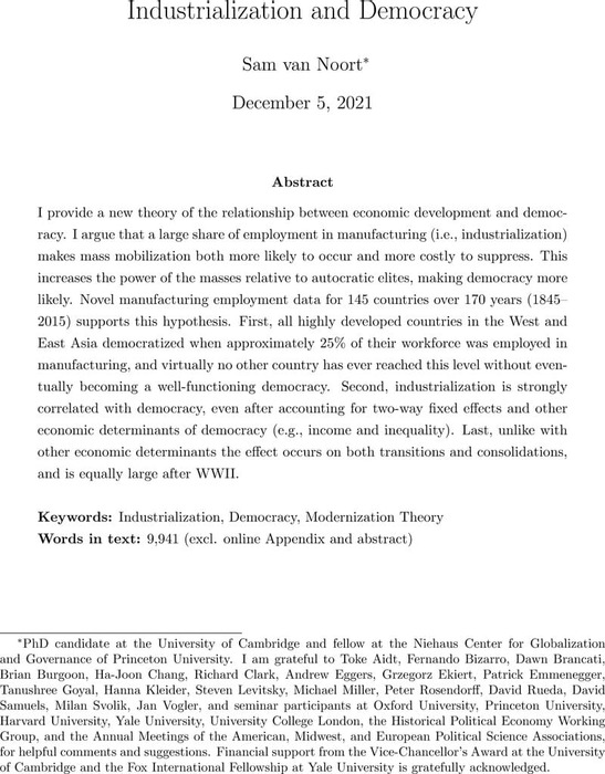 Industrialization and Democracy | Comparative Politics | APSA Preprints ...