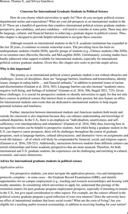 Concerns for International Graduate Students in Political Science ...