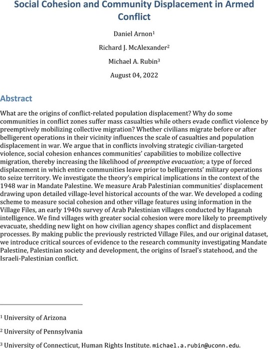 Social Cohesion and Community Displacement in Armed Conflict: Evidence ...