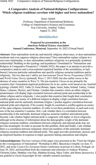 A Comparative Analysis of National-Religious Configurations: Which ...