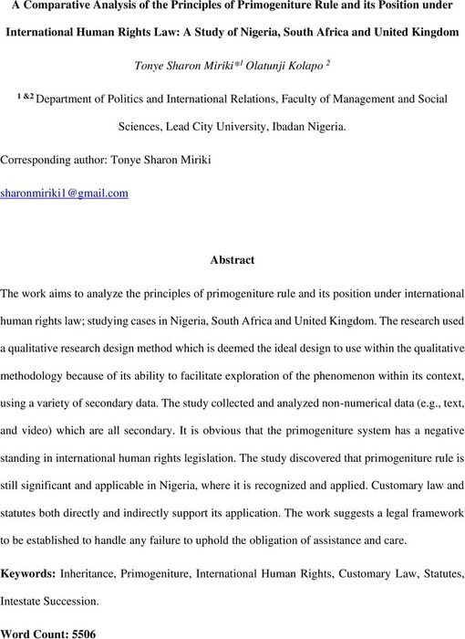 A Comparative Analysis of the Principles of Primogeniture Rule and its ...