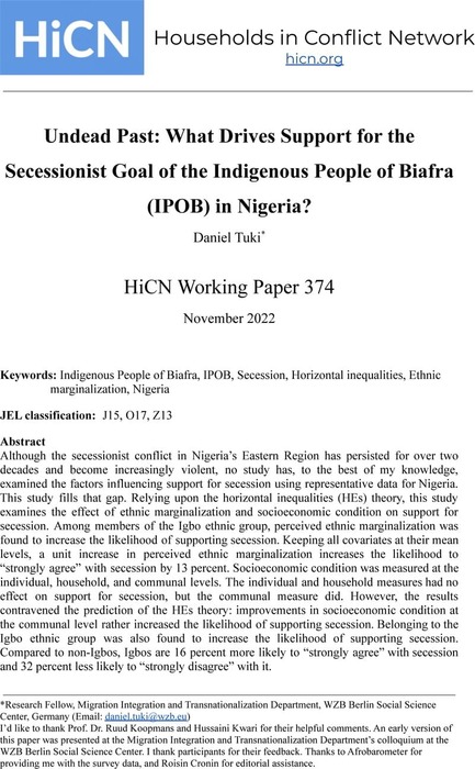 Undead Past: What Drives Support for the Secessionist Goal of the Indigenous People of Biafra ...