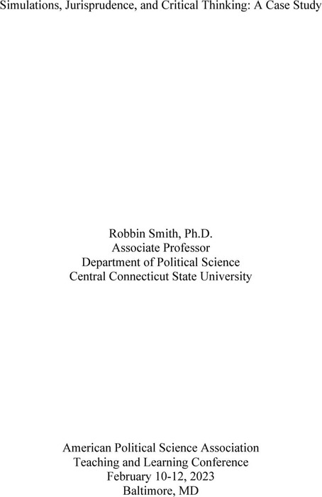 Simulations, Jurisprudence, and Critical Thinking: A Case Study ...