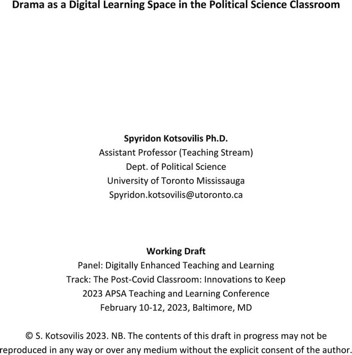 Drama as a Digital Learning Space in the Political Science Classroom ...