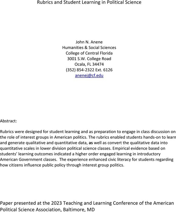 Rubrics and Student Learning in Political Science | Political Science ...