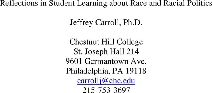 Reflections in Student Learning about Race and Racial Politics ...