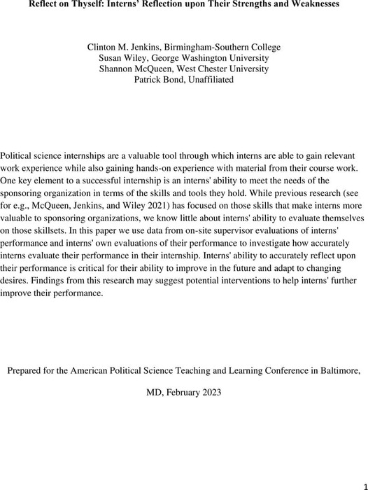 Reflect on Thyself: Interns' Reflection upon Their Strengths and ...