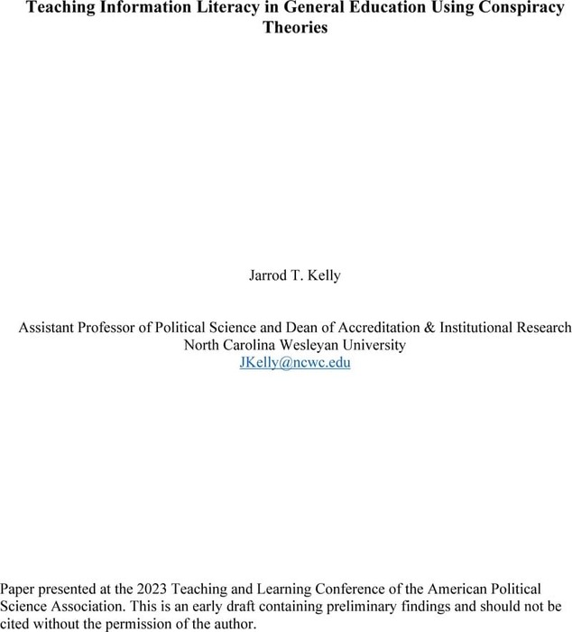 Teaching Information Literacy In General Education Using Conspiracy