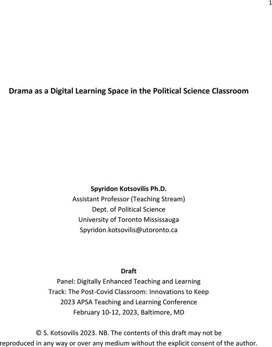 Drama as a Digital Learning Space in the Political Science Classroom ...