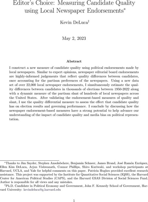 Editor's Choice: Measuring Candidate Quality using Local Newspaper ...