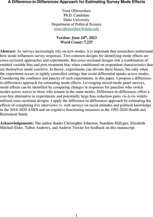 A Difference-in-Differences Approach for Estimating Survey Mode Effects ...