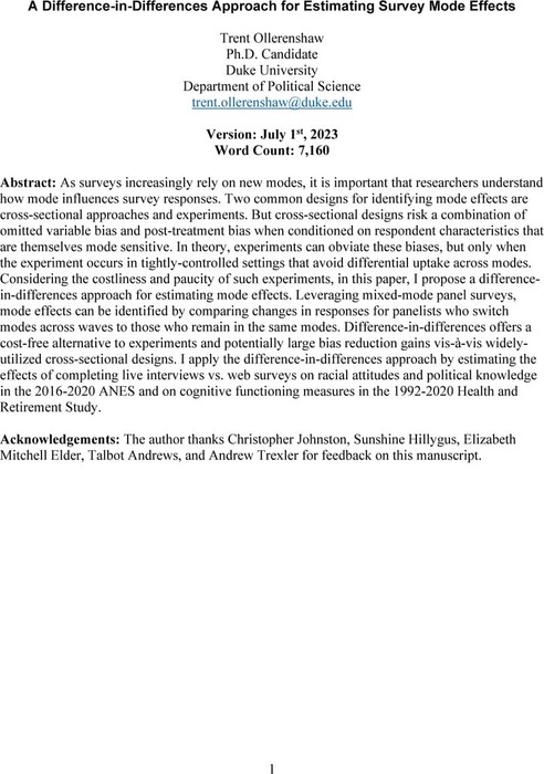 A Difference-in-Differences Approach for Estimating Survey Mode Effects ...