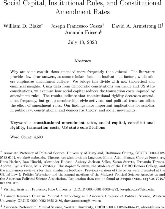 Social Capital, Institutional Rules, and Constitutional Amendment Rates ...