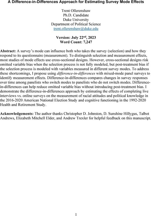 A Difference-in-Differences Approach for Estimating Survey Mode Effects ...