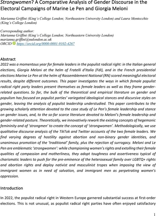 Strongwomen? A Comparative Analysis of Gender Discourse in the ...