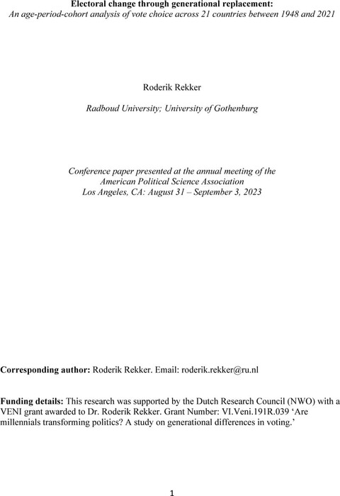 Electoral change through generational replacement: An age-period-cohort ...
