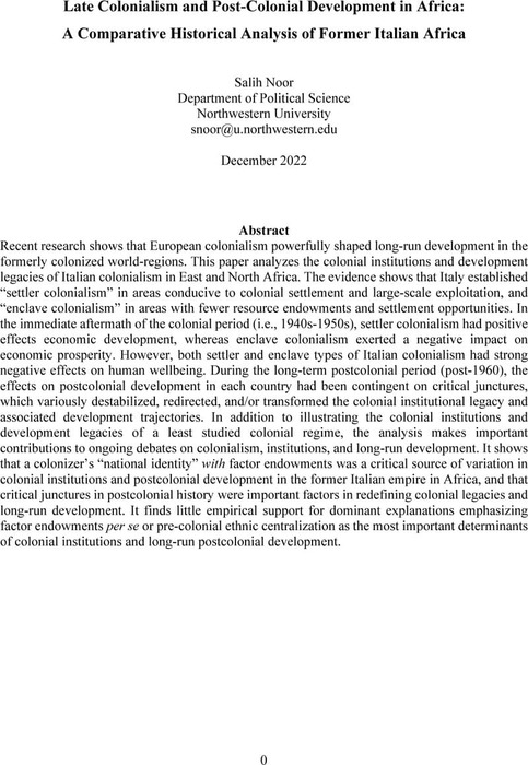 Late Colonialism and Post-Colonial Development in Africa: A Comparative ...