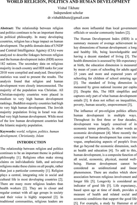 WORLD RELIGION, POLITICS AND HUMAN DEVELOPMENT | Race, Ethnicity and ...