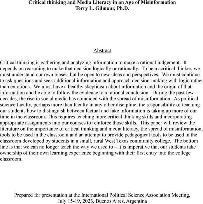 Critical Thinking and Media Literacy in an Age of Misinformation ...