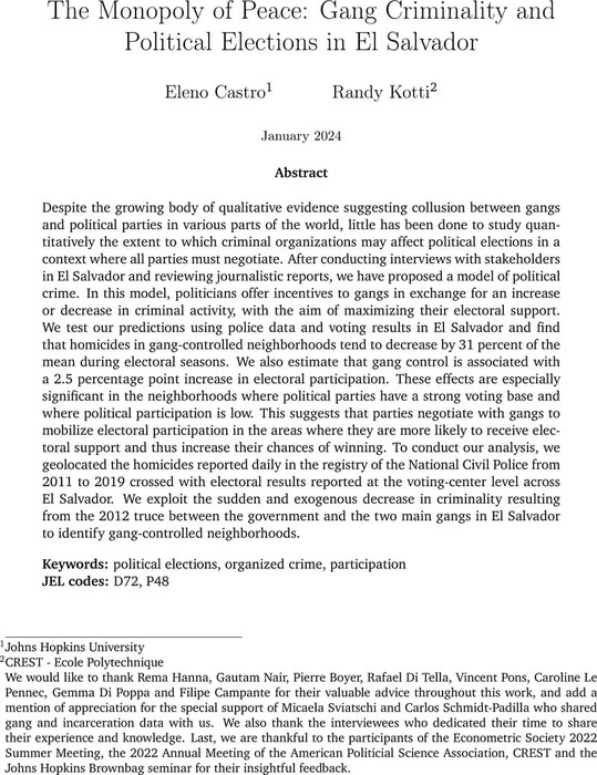 The Monopoly of Peace: Gang Criminality and Political Elections in El ...
