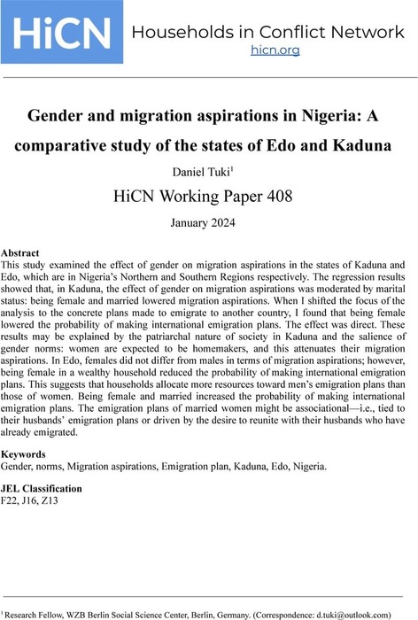 Gender and migration aspirations in Nigeria: A comparative study of the ...