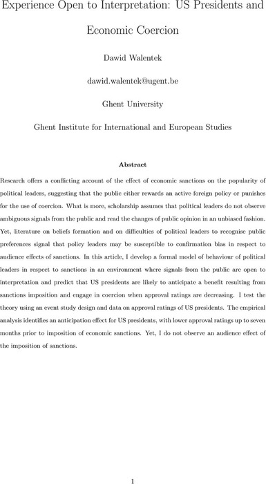 Experience Open to Interpretation: US Presidents and Economic Coercion ...