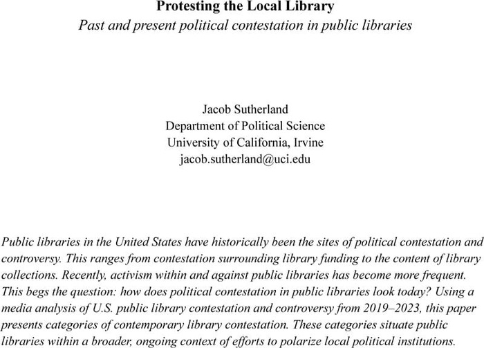 Protesting the Local Library: Past and present political contestation ...