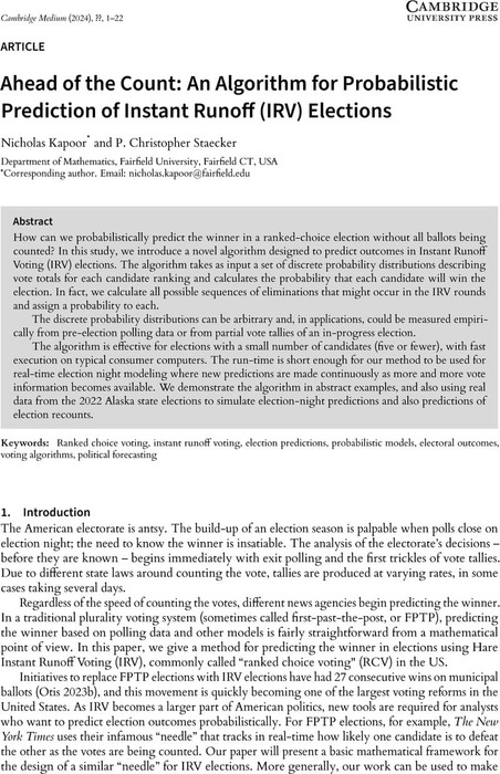 Ahead of the Count: An Algorithm for Probabilistic Prediction of ...