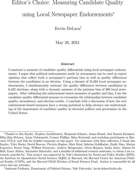 Editor's Choice: Measuring Candidate Quality using Local Newspaper ...