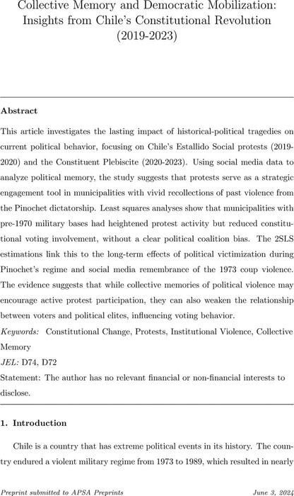 Collective Memory and Democratic Mobilization: Insights from Chile's ...