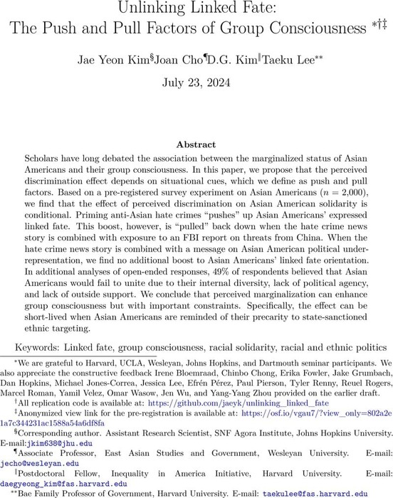 Unlinking Linked Fate: The Push and Pull Factors of Group Consciousness ...