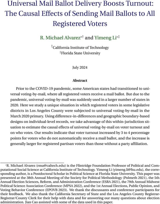 Universal Mail Ballot Delivery Boosts Turnout: The Causal Effects of ...