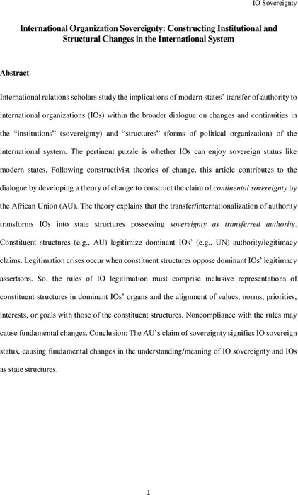 International Organization Sovereignty: Constructing Institutional and Structural Changes in the ...