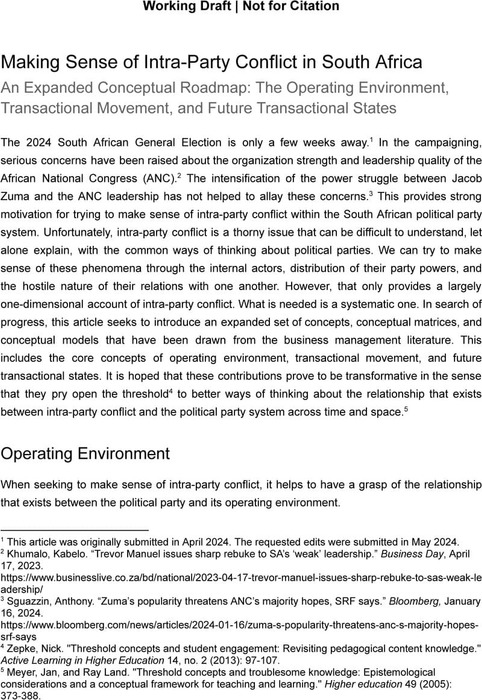 Making Sense of Intra-Party Conflict in South Africa. An Expanded ...
