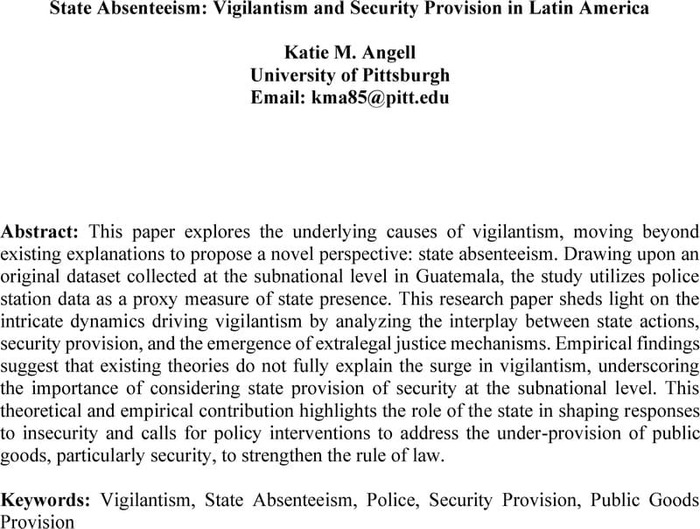 State Absenteeism: Vigilantism and Security Provision in Latin America ...