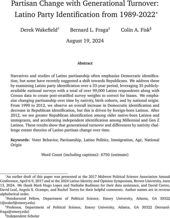 Partisan Change with Generational Turnover: Latino Party Identification from 1989-2022 | Race ...