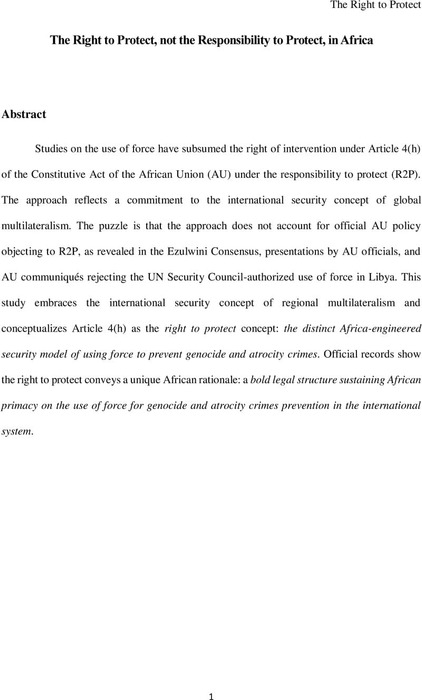 The Right to Protect, not the Responsibility to Protect, in Africa ...