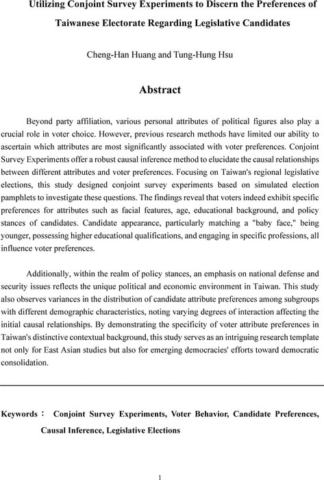 Utilizing Conjoint Survey Experiments to Discern the Preferences of ...