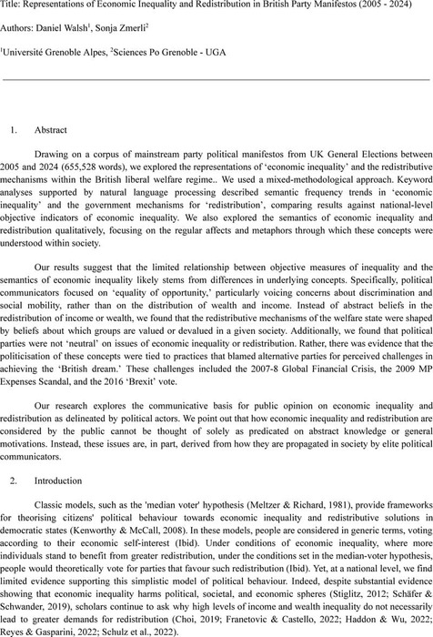Representations of Economic Inequality and Redistribution in British ...