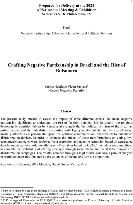 Crafting Negative Partisanship in Brazil and the Rise of Bolsonaro ...
