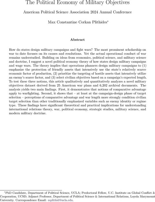 The Political Economy of Military Objectives | International Relations ...