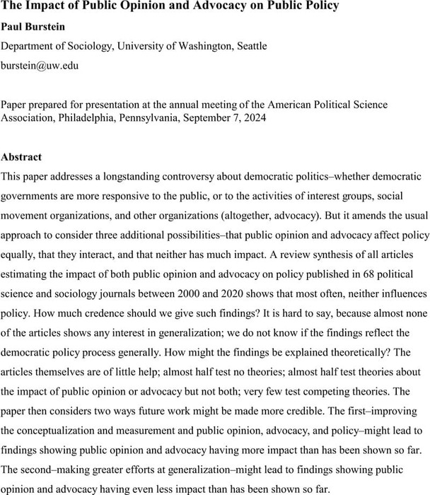 The Impact of Public Opinion and Advocacy on Public Policy | Public ...