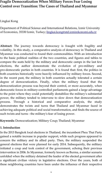 Fragile Democratization When Military Forces Fear Losing Control over ...