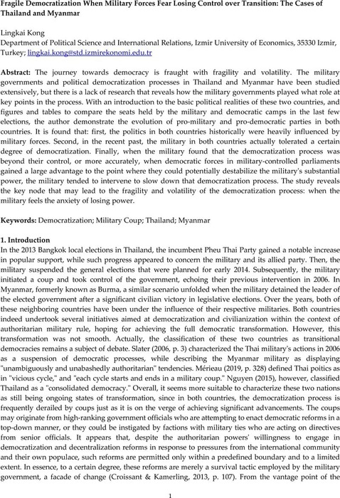 Fragile Democratization When Military Forces Fear Losing Control over ...