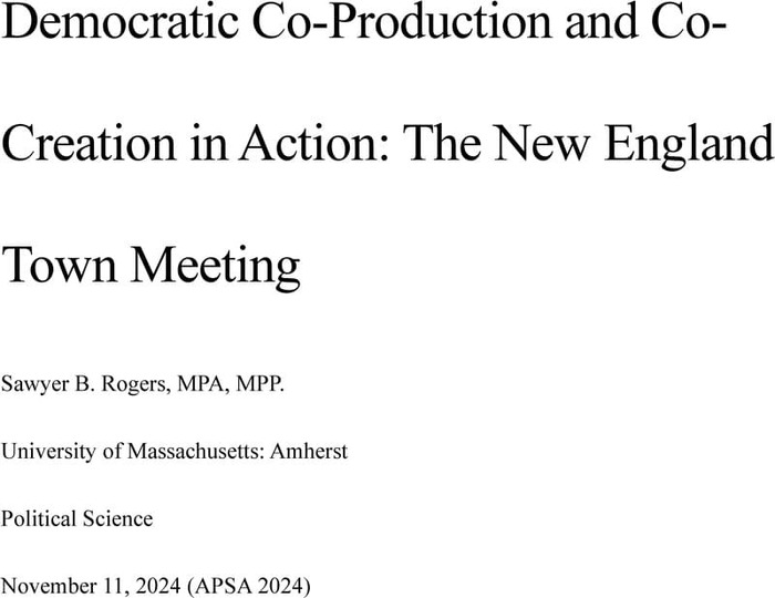 Democratic Co-Production and Co-Creation in Action: The New England ...