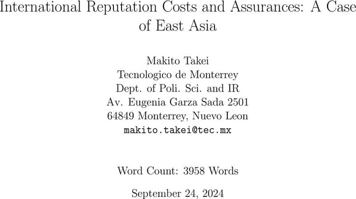 International Reputation Costs and Assurances: A Case of East Asia ...